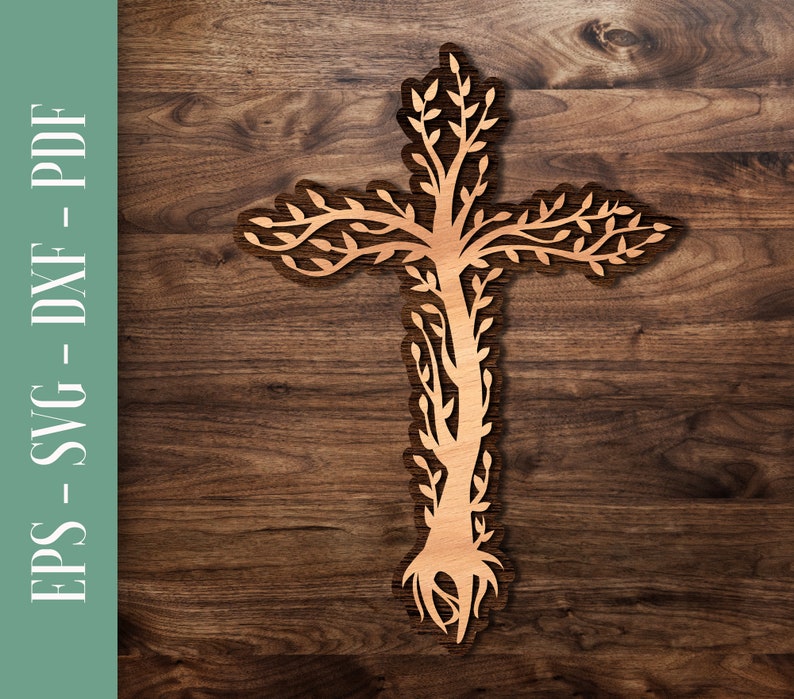 Cross With Tree Laser Cut File, Religious Laser Cut Pattern, Christian ...