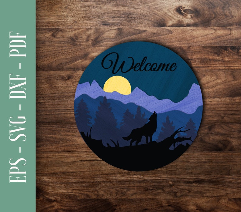 Wolf Landscape Welcome Sign SVG, Mountains Laser Cut File, Wolf Laser ...