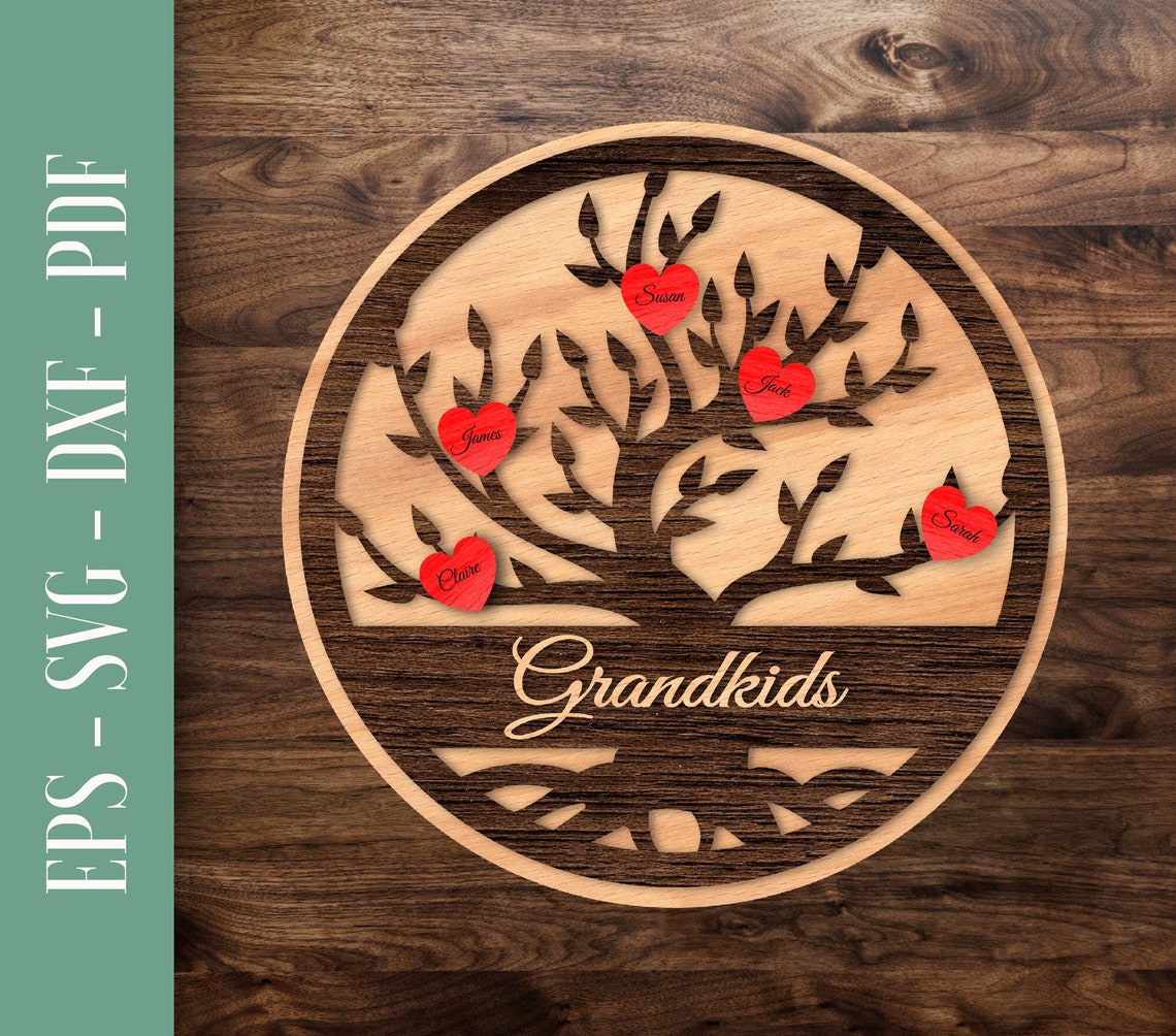 Personalized Family Tree SVG, Grandkids Family Tree Laser Cut File ...