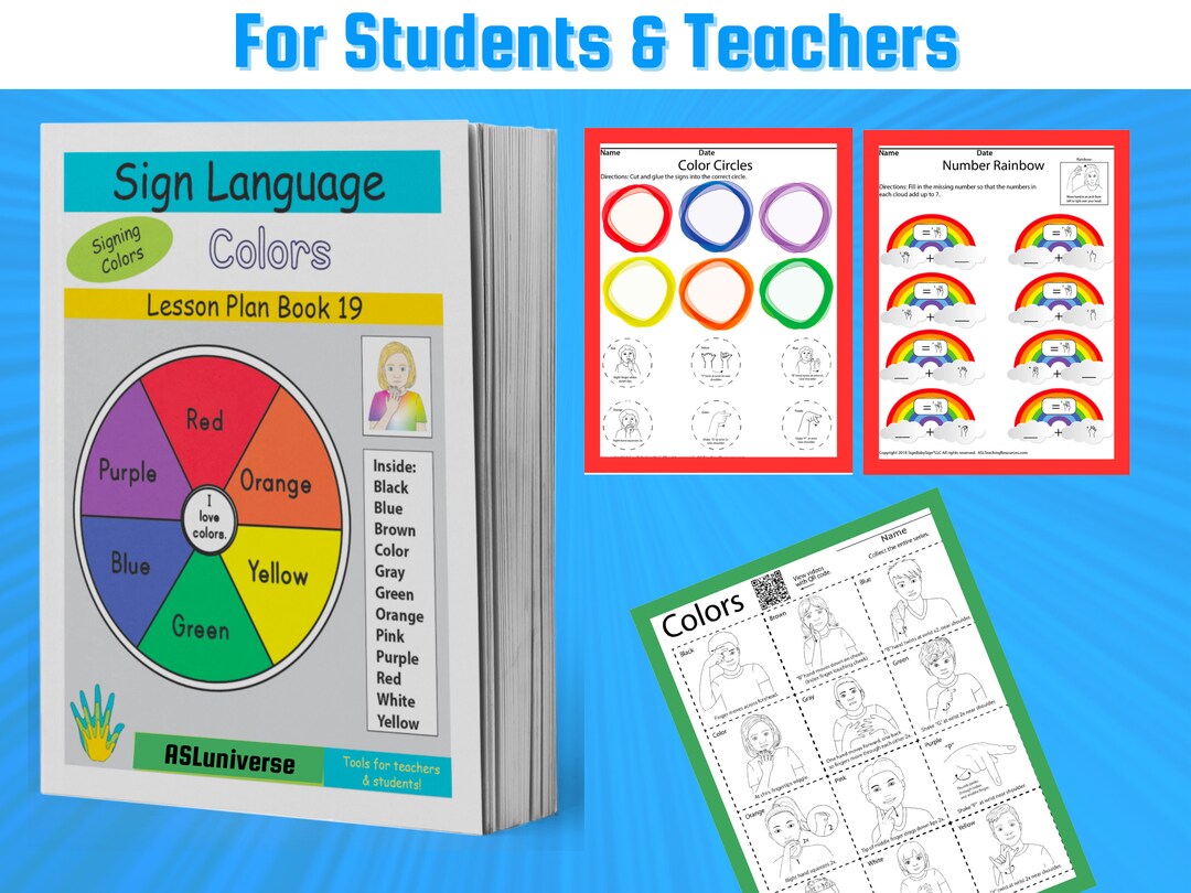 American Sign Language Colors Lesson Plan Printable Book 19 - Etsy