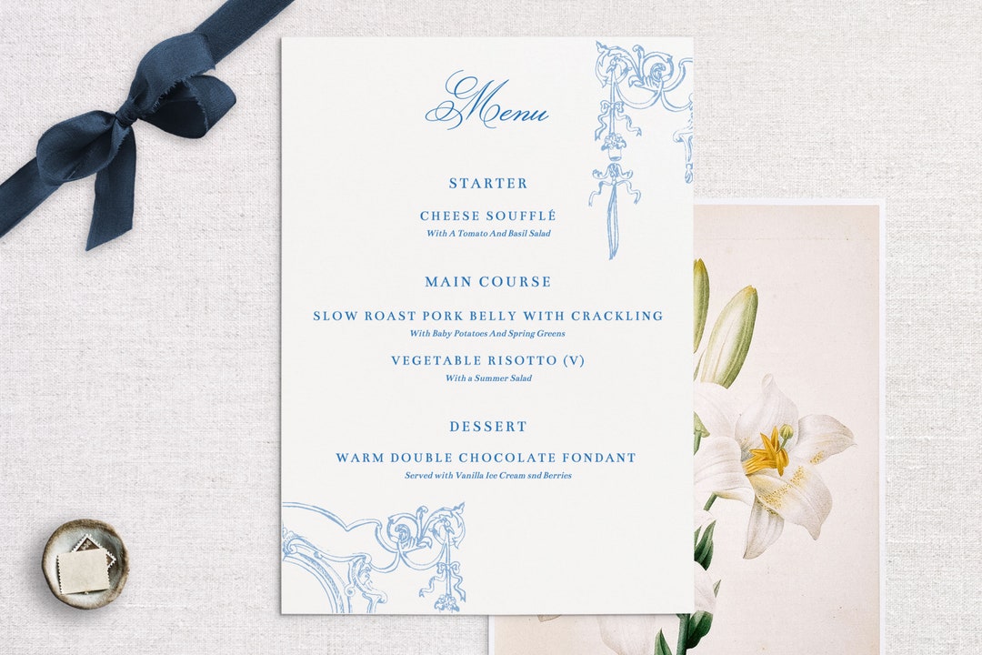 Menu Wedding Template Traditional Menu Printable Celebration Menu ...