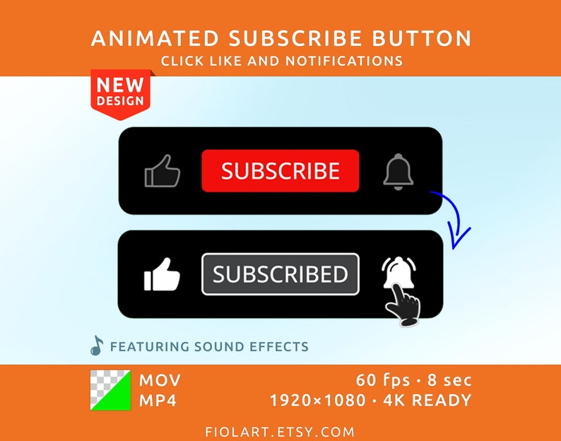 Black Subscribe Button Youtube Animation - Like and Notification - 8s 60fps 4K Ready, Dark ...