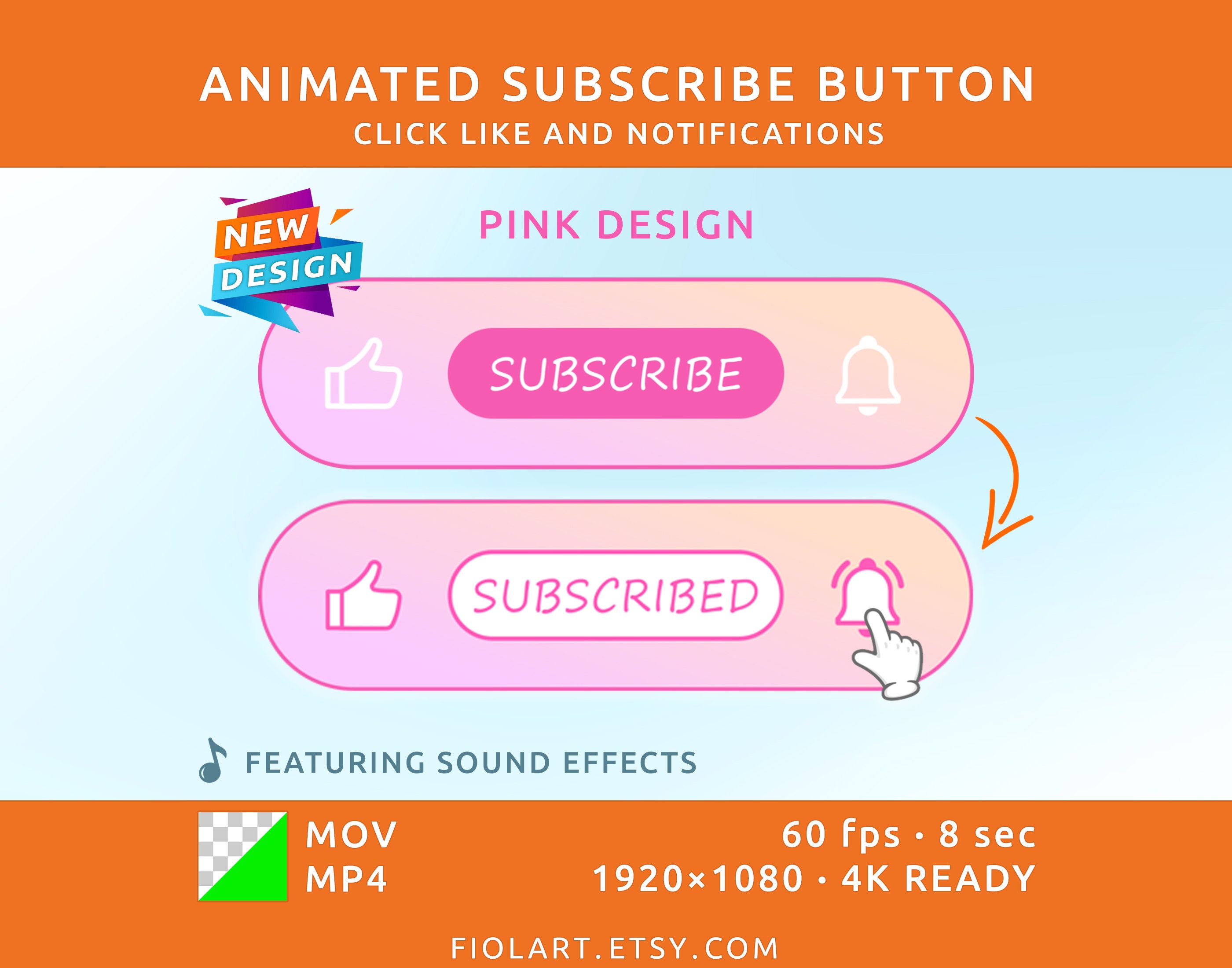 Pink Rounded Subscribe Button Youtube Animation Like and Notification ...