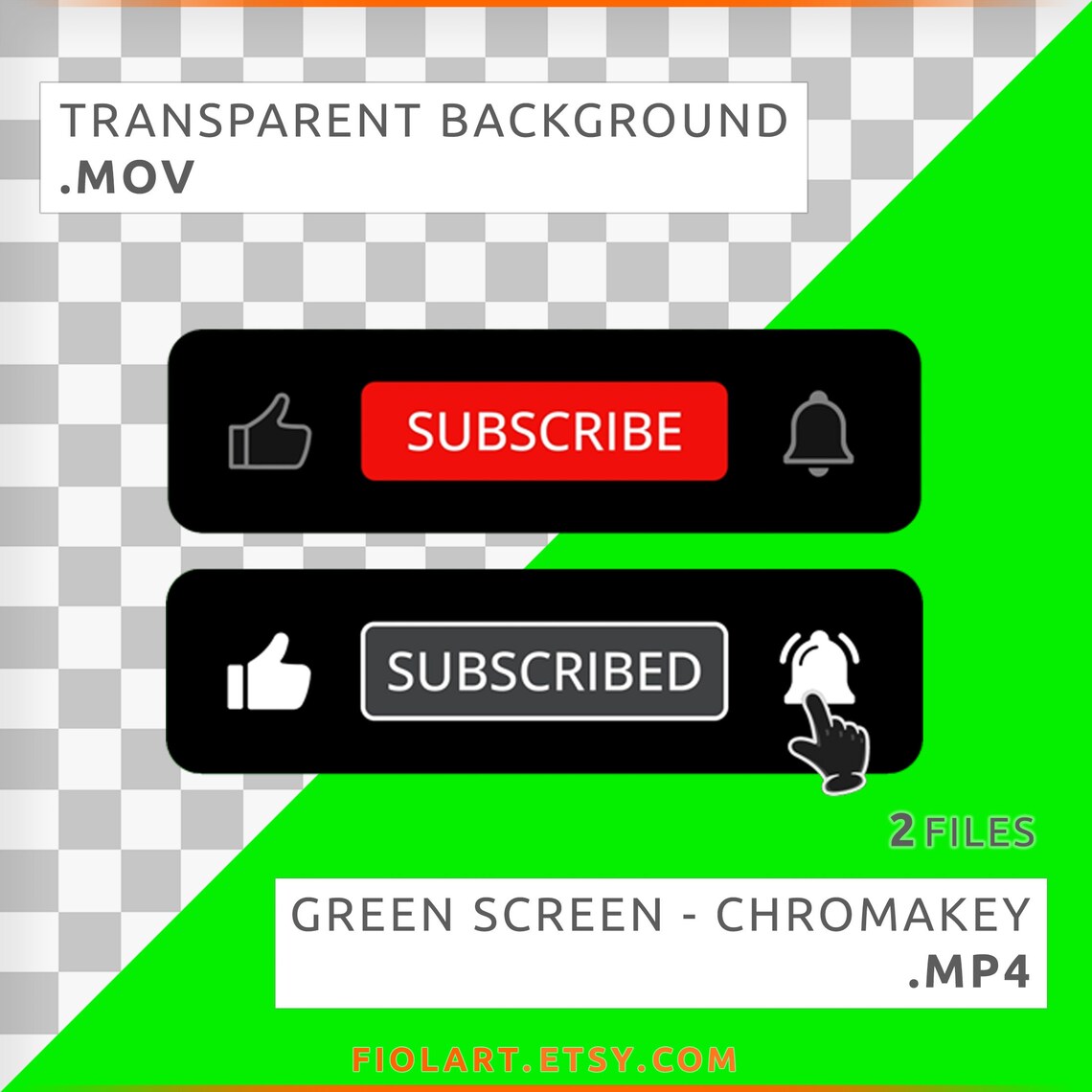 Black Subscribe Button Youtube Animation Like and Notification 8s 60fps ...