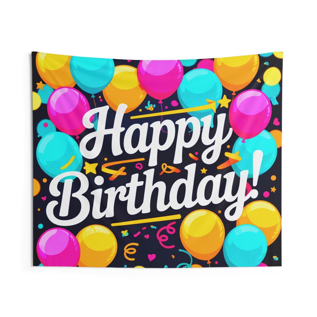 Happy Birthday Party Indoor Wall Tapestry, Colorful Balloons, Home ...