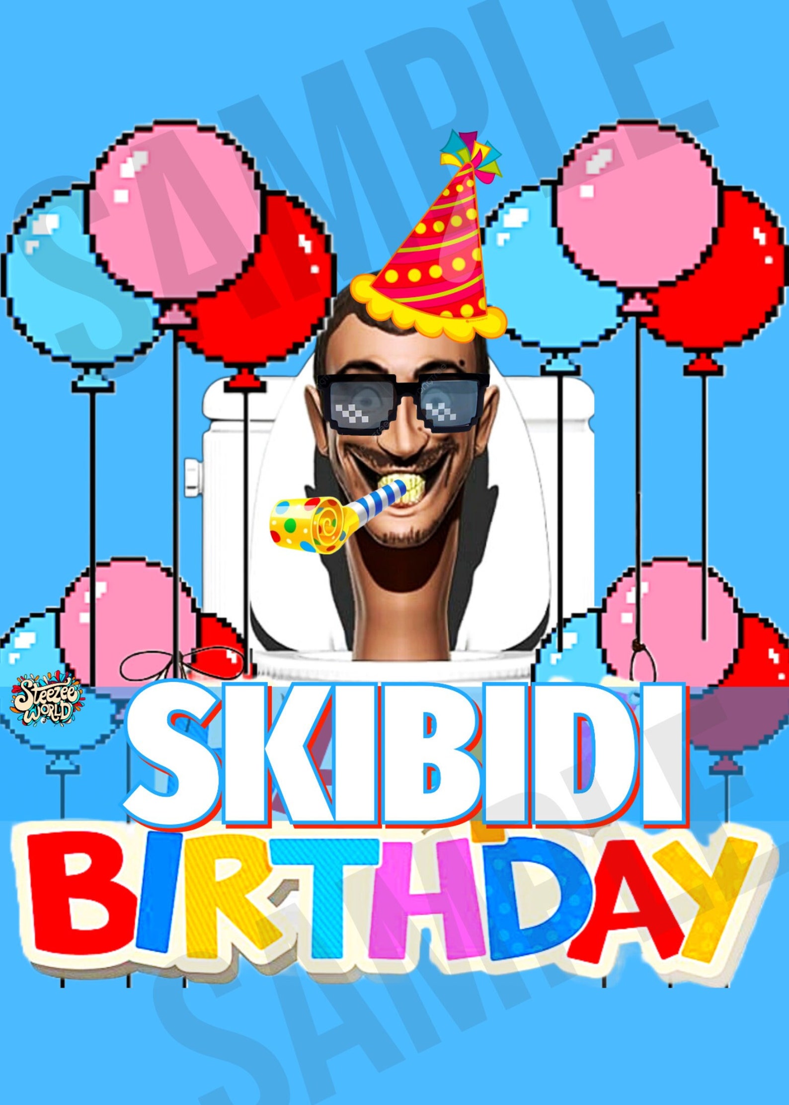 Skibidi Birthday Cards for Kids Downloadable PNG 5 Pc Bundle - Etsy