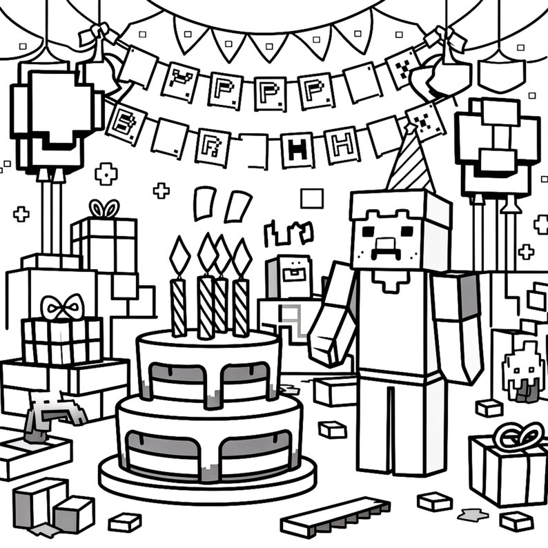 Happy Birthday Coloring Pages [5PC] - Etsy