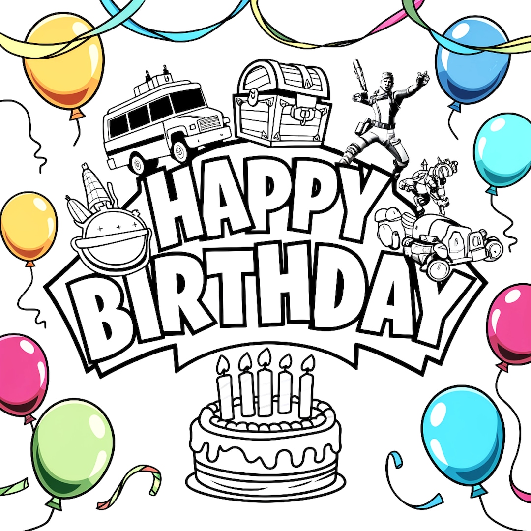 Happy Birthday Party Kids Coloring Pages [5PC] - Etsy