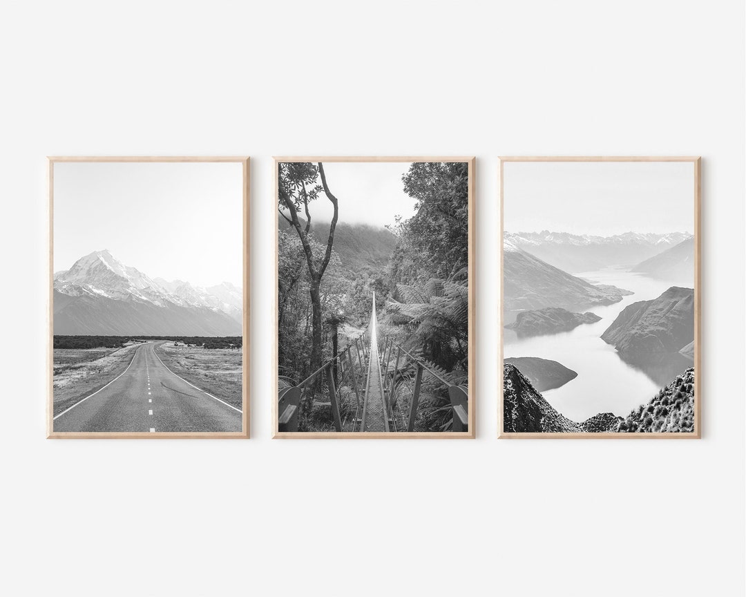 New Zealand Prints Set of 3, New Zealand Print Black and White, New ...