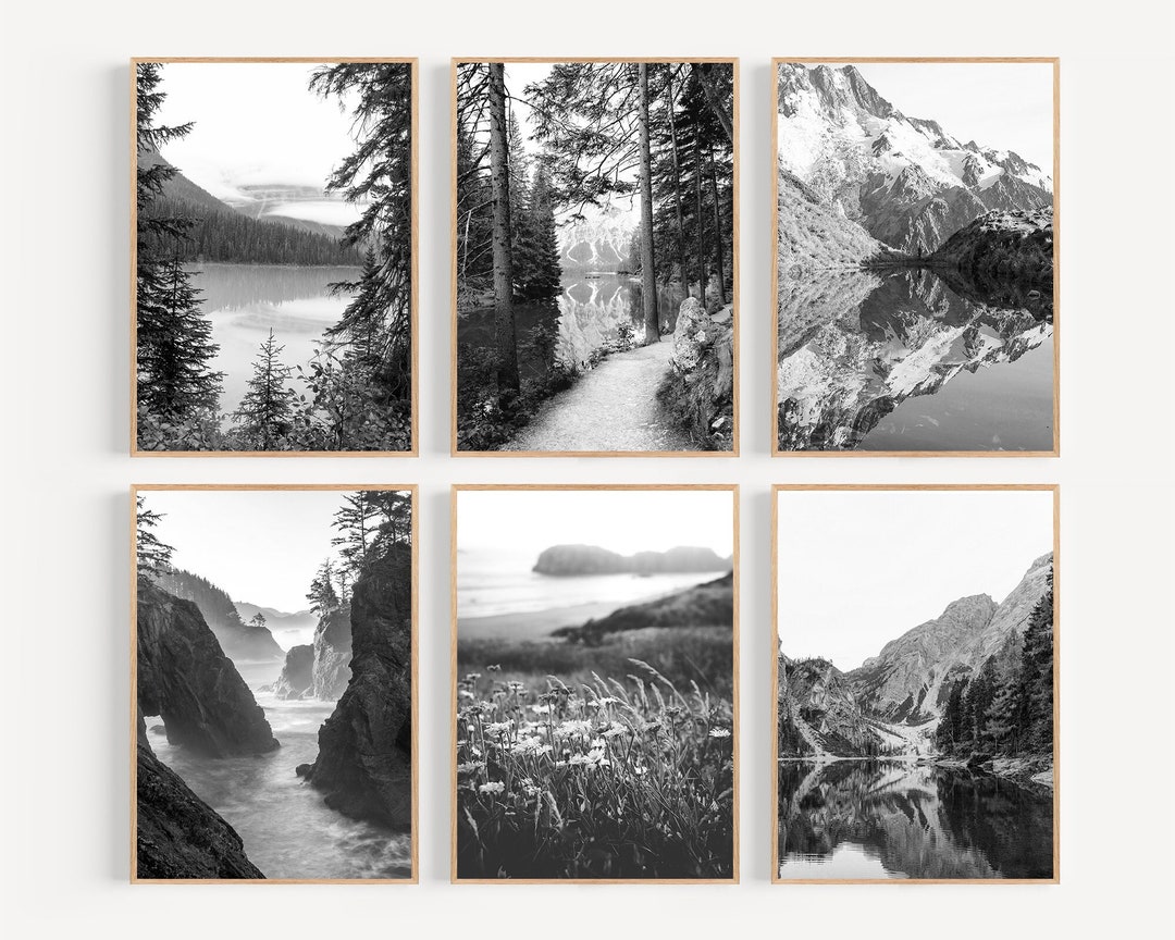 Black and White Landscape Prints Set, Modern Minimalist Nature Wall Art ...