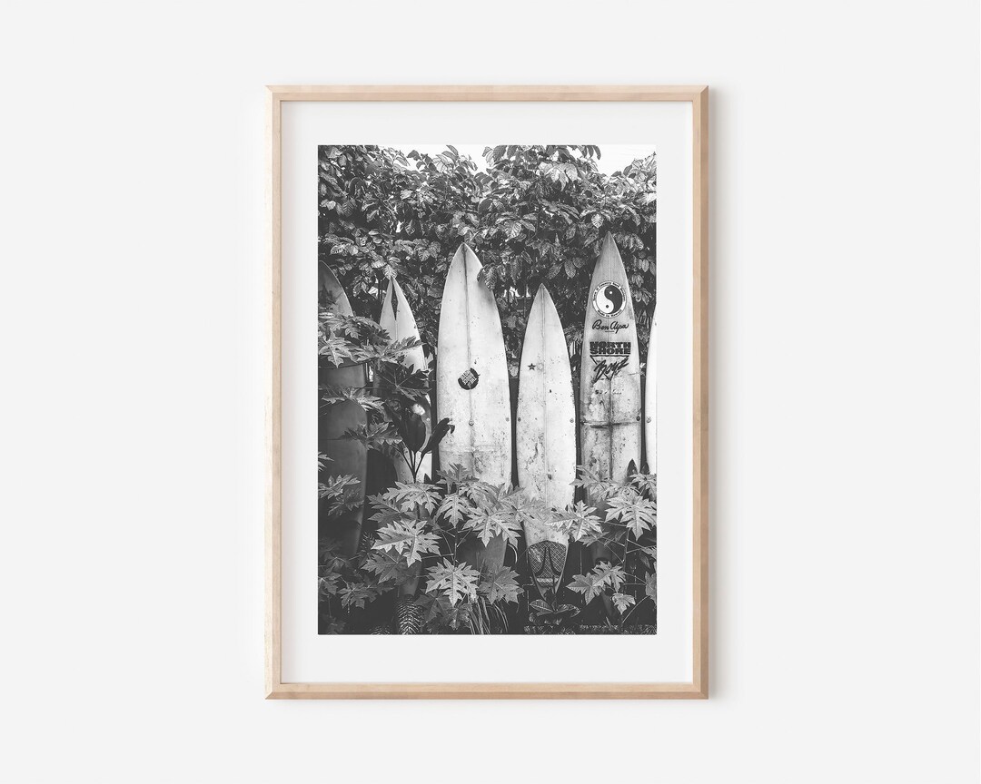 Surfboard Print Black and White, Surf Board Wall Decor, Surfboard Art ...
