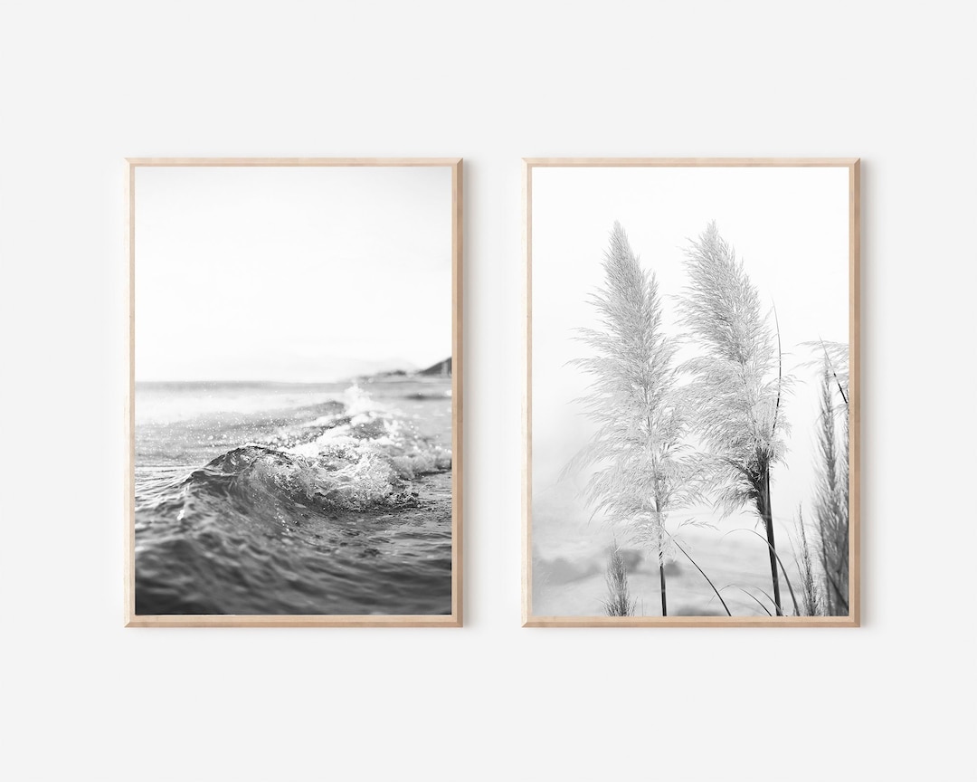 Strand Poster Schwarz Weiß, Strand Drucke 2er Set, Küstenwandkunst ...