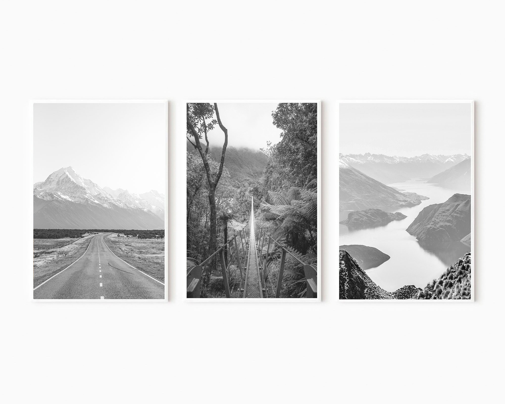 New Zealand Prints Set of 3, New Zealand Print Black and White, New ...