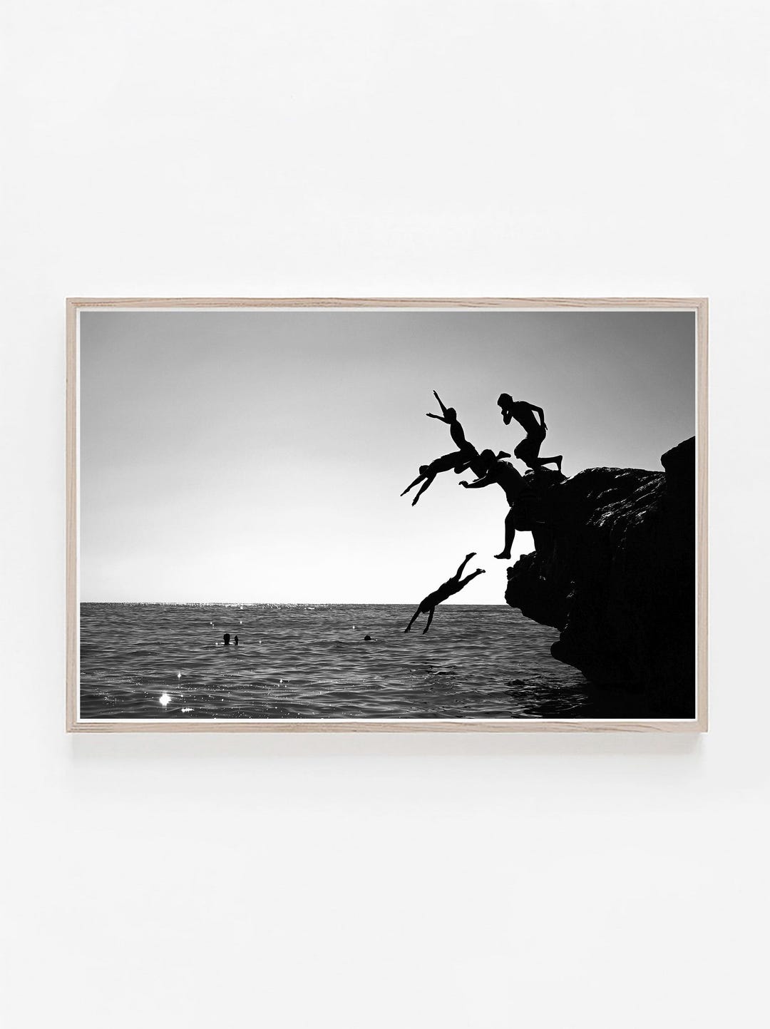 Cliff Diving Print Black and White Ocean Jump Print Cliff Jump Home ...