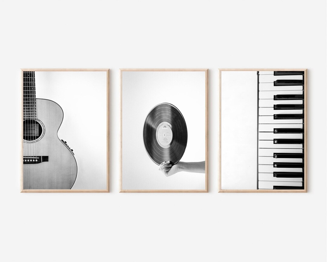 Music Art Print Set: Guitar, Vinyl, Piano Keys (digital Download) - Etsy