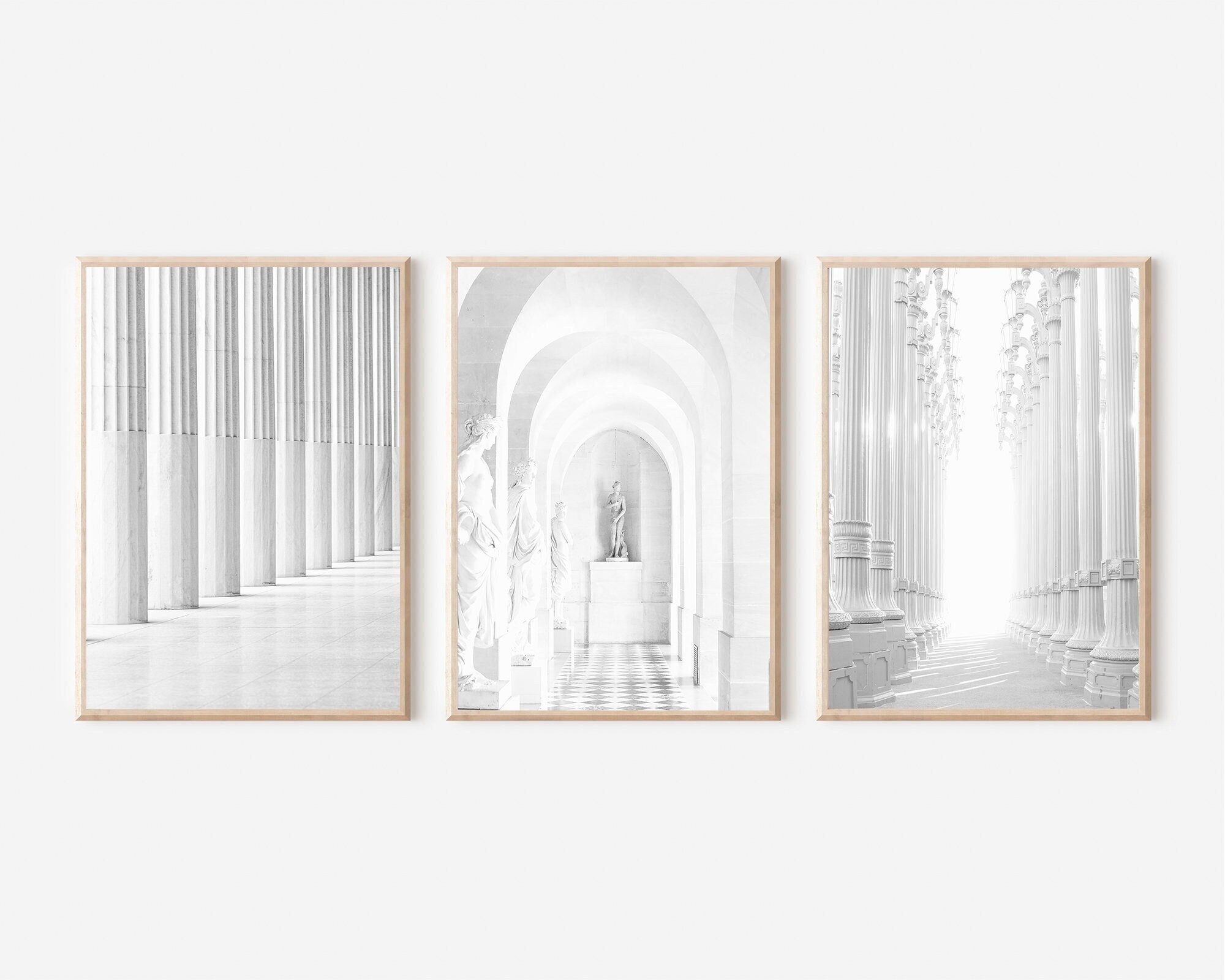 White Arches Print Set, Architecture Art Print, Gray and White Set of 3 ...
