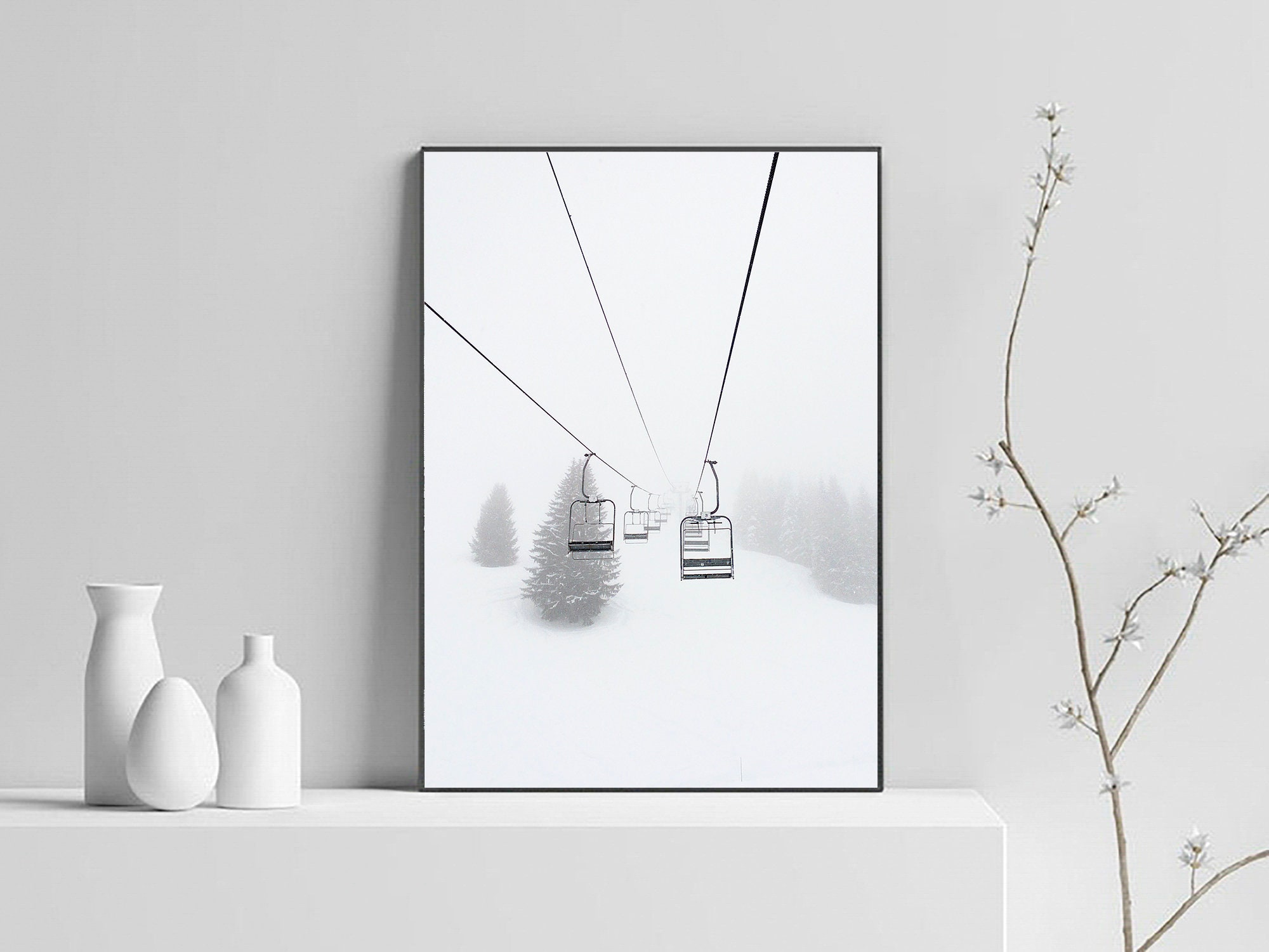 Ski Lift Print, Winter Print, Black and White Prints, Ski Poster ...