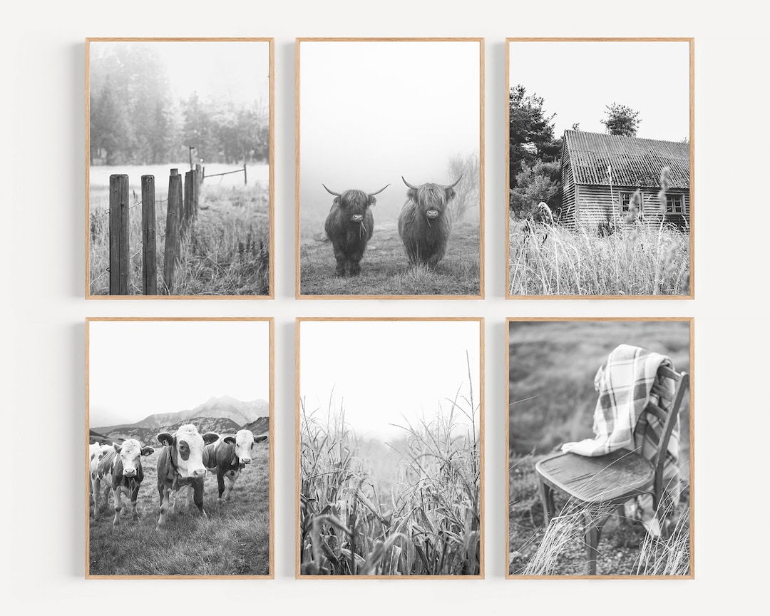 Farmhouse Print Set: Black and White Rustic Landscape (digital Download ...