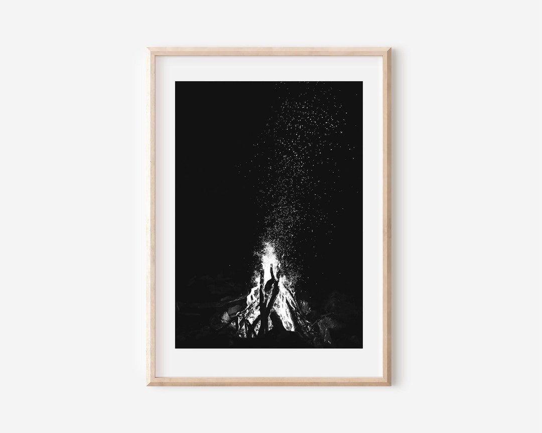 Black and White Bonfire Print: Rustic Campfire Wall Art (digital ...