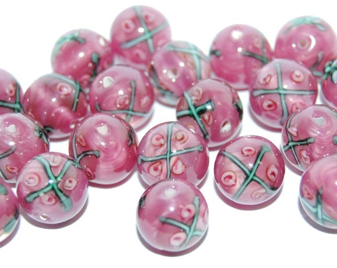 Czech Glass Hand Made Round Lampwork Beads With Flower, 10 Mm - Etsy