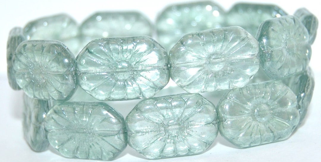 Rounded Rectangle With Flower Pressed Glass Beads, 19 X 13 Mm, Czech ...
