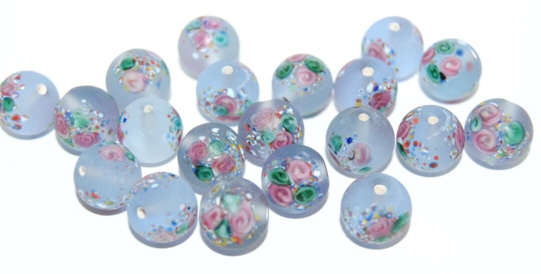 Czech Glass Hand Made Round Lampwork Beads With Flower, 10 Mm - Etsy