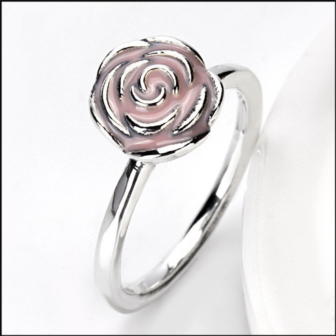 Pandora Ring Silver Pale Pink Enamel Rose Flower Garden Ring - Etsy