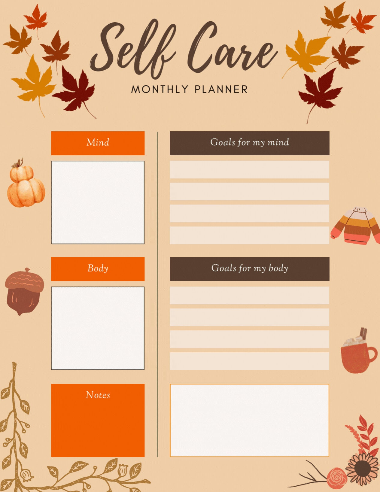 Fall Self Care Planner Digital DOWNLOAD - Etsy