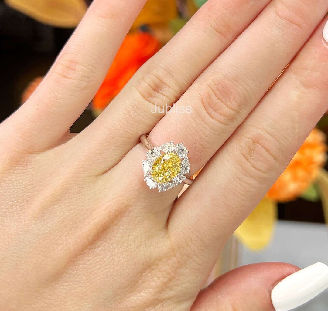 Lab Grown Yellow Diamond Oval Cut Lab Grown Diamond Ring Eco - Etsy