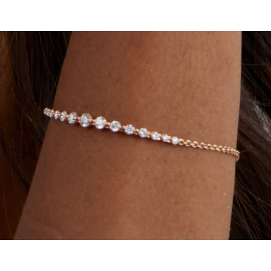 Round Lab Diamond Semi-half Bracelet 14kt Gold Genuine Lab Diamond ...