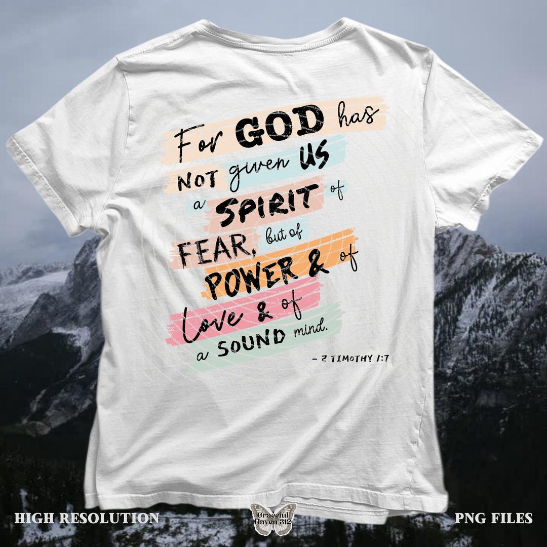 2 Timothy 1:7 PNG Christian Sublimation Design Bible Verse Shirt Design ...