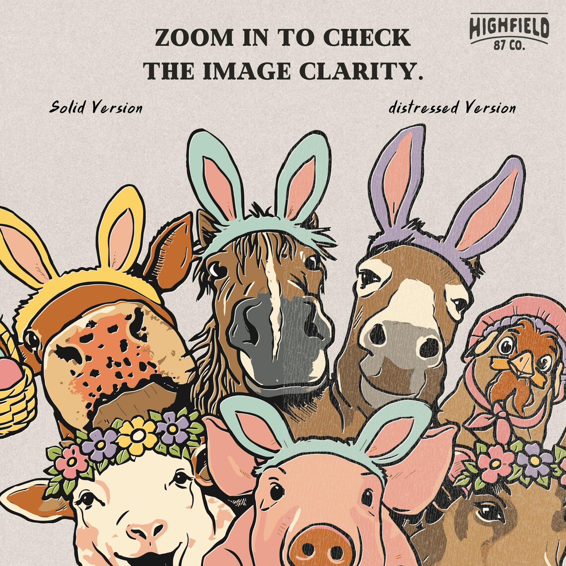 Easter Farm Animals PNG, Spring Pig Sheep Cow Horse Sublimation Design ...