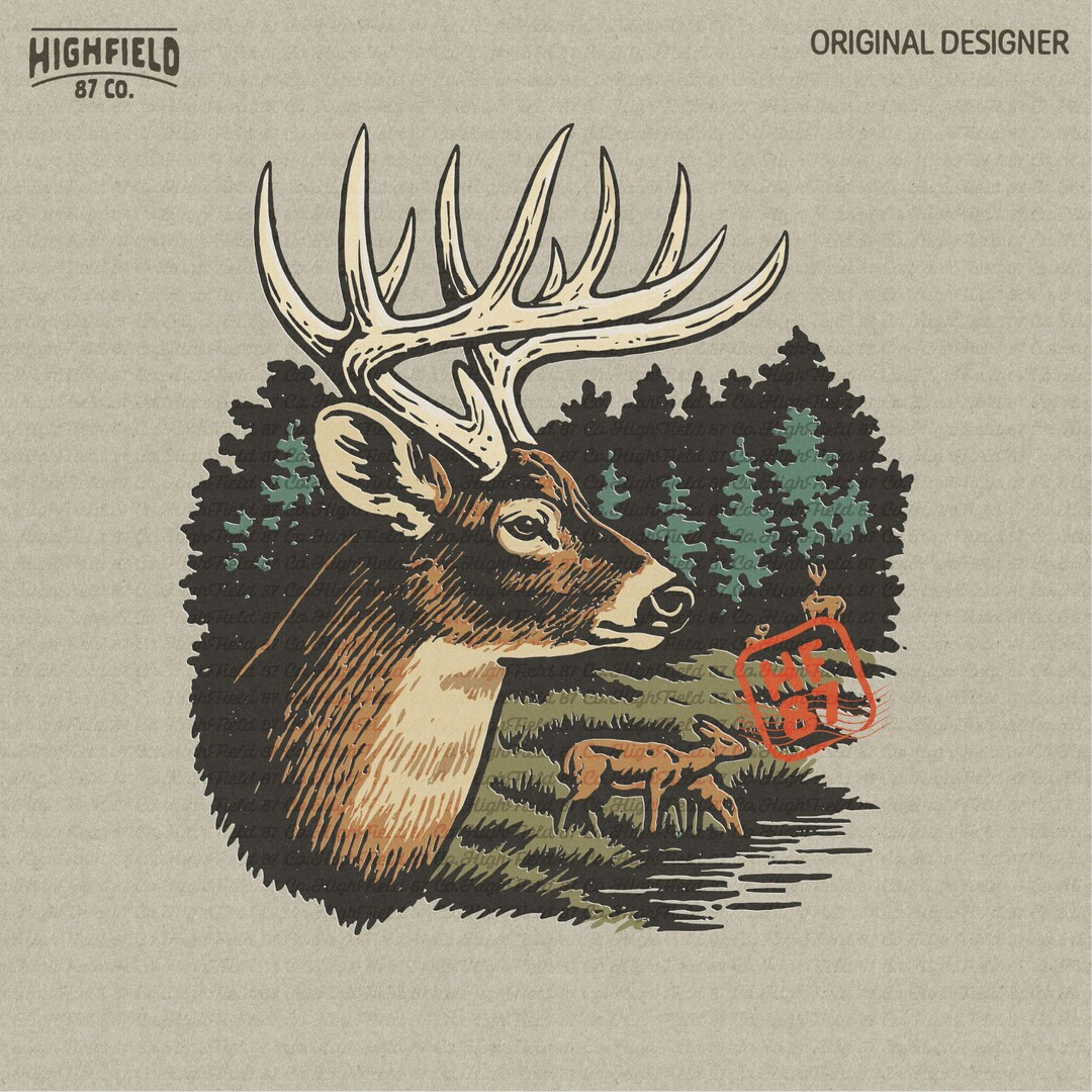 Whitetail Deer PNG Big Buck Illustration With Woodland Scene for ...