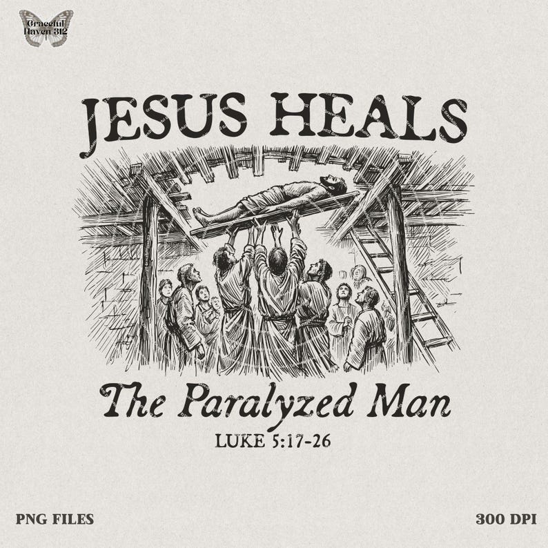Jesus Heals Paralyzed Man PNG, Christian Scripture Art (digital ...