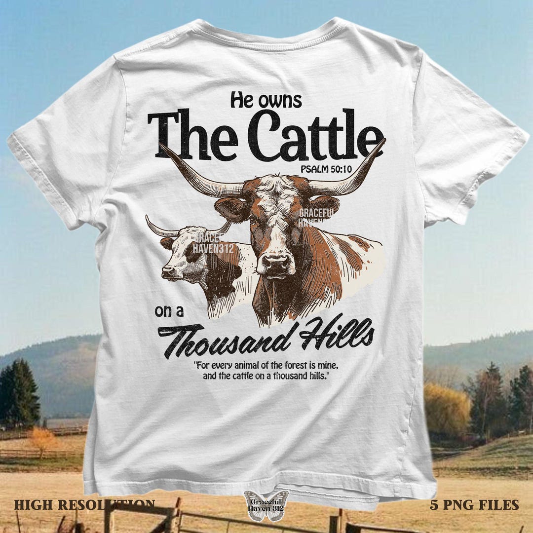 Western Cow PNG Christian Western Cattle Shirt Sublimation Design He ...