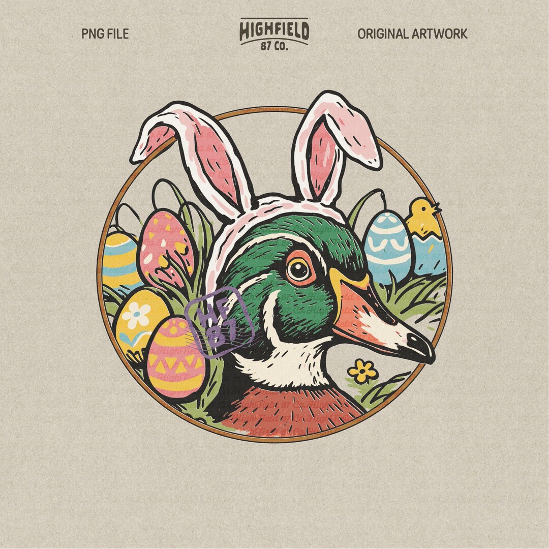 Easter Wood Duck PNG, Waterfowl Drake Bunny Ears Sublimation Design ...