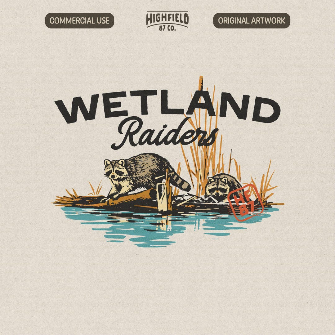Raccoon Wetland Raiders PNG, Vintage Wildlife Art (digital Download) - Etsy