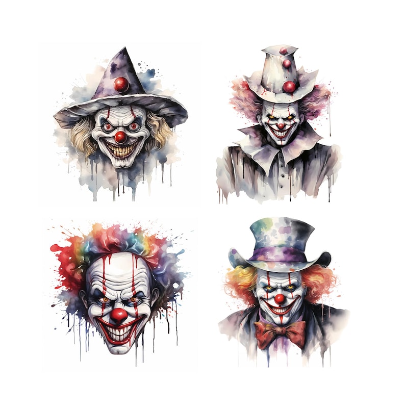 Scary Halloween Characters Clipart Set | Haunted Clown, Evil Witch ...