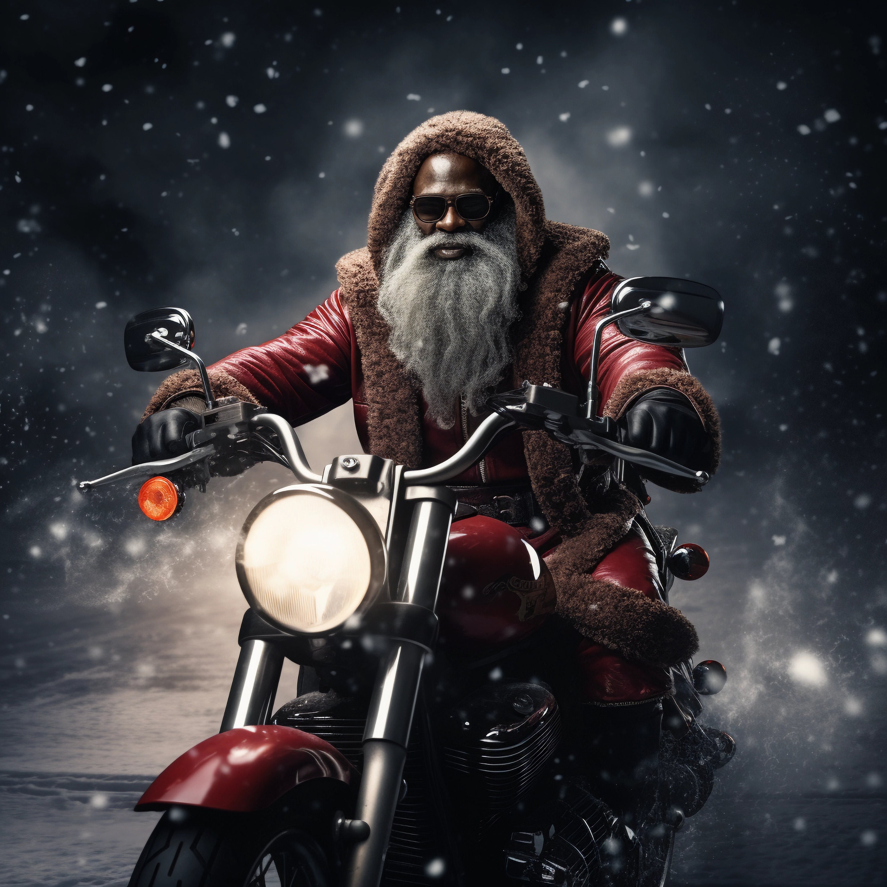 Cool Black Santa Claus Riding a Motorcycle, Clipart, Christmas Clipart ...