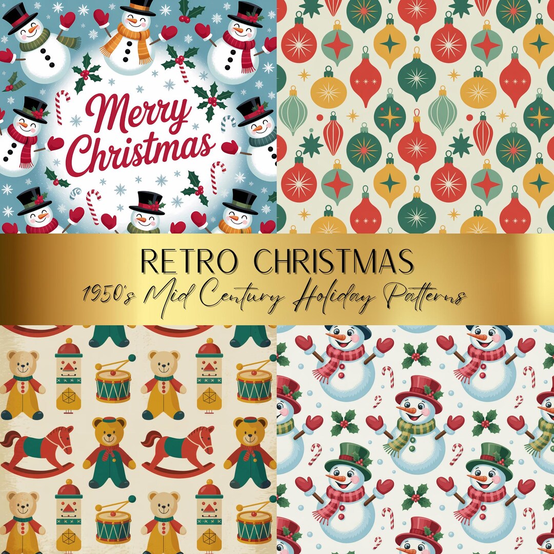 Retro Christmas Digital Paper Bundle | 1950s Mid Century Holiday ...