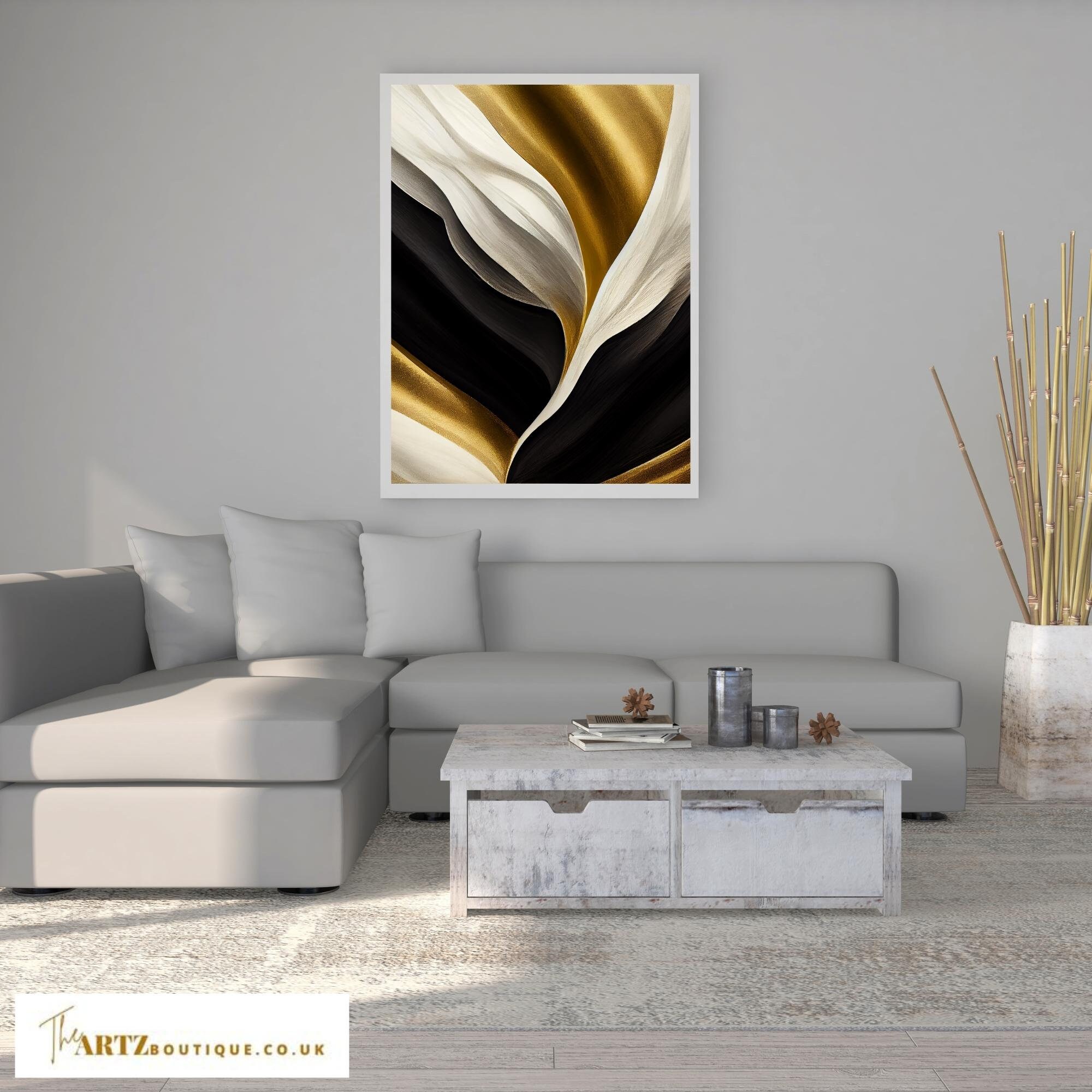 Luxury Abstract White Black Gold Fluid Art Painting Wall - Etsy