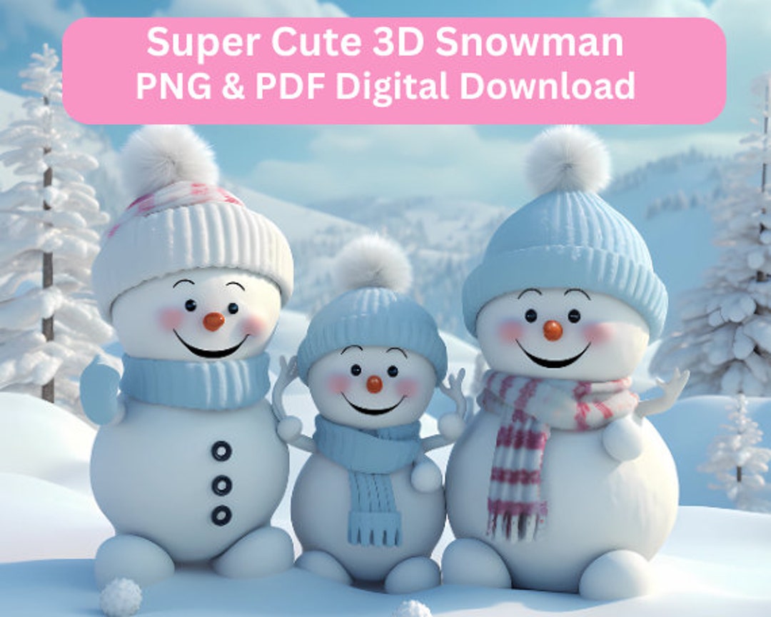 3D Cute Snowman - Fun in the Snow - PNG Clipart - Digital Download ...