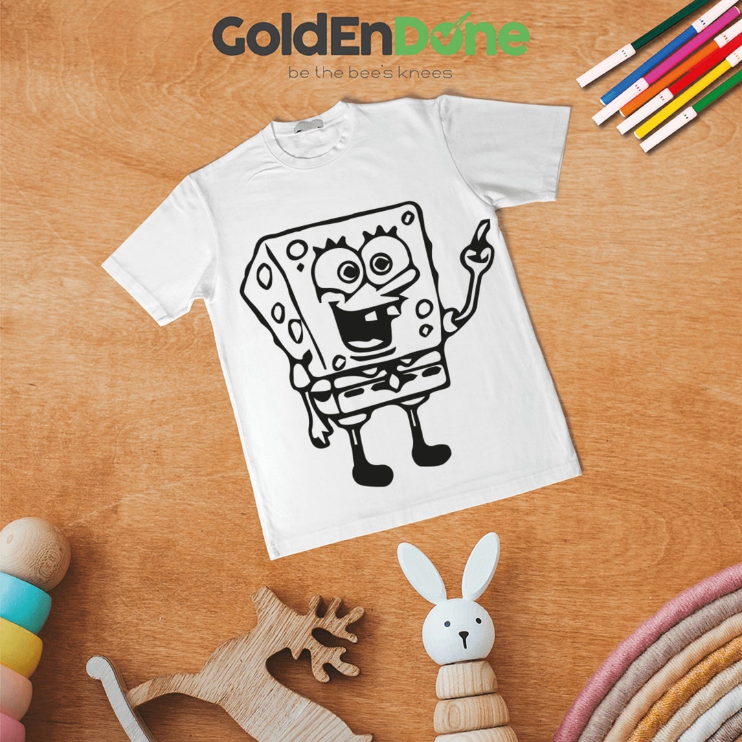 SPONGE BOB Design Kids Coloring Shirt With 6 Pieces Kid Size - Etsy