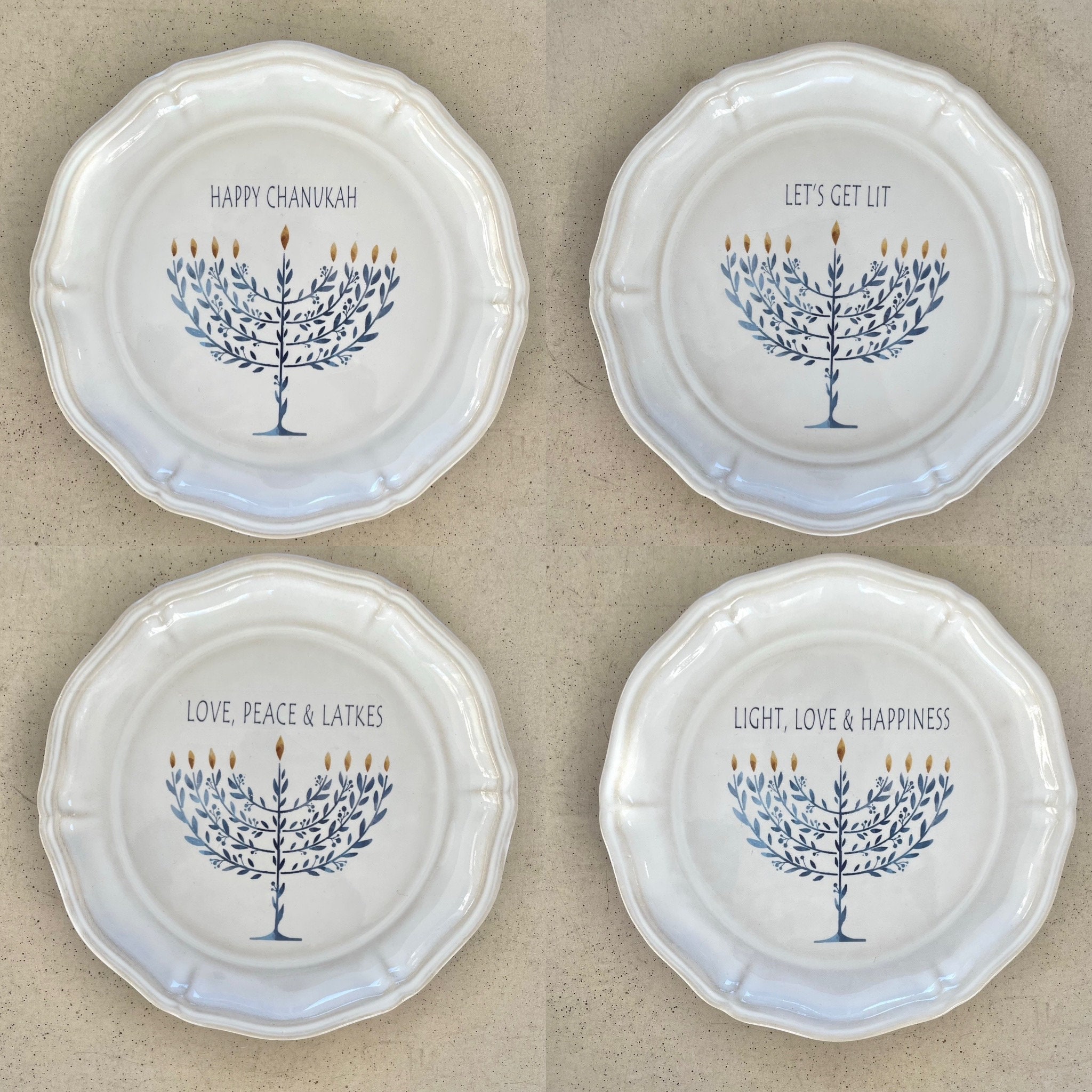 Chanukah Ceramic Dishes With Menorah - Four Unique Text Options ...