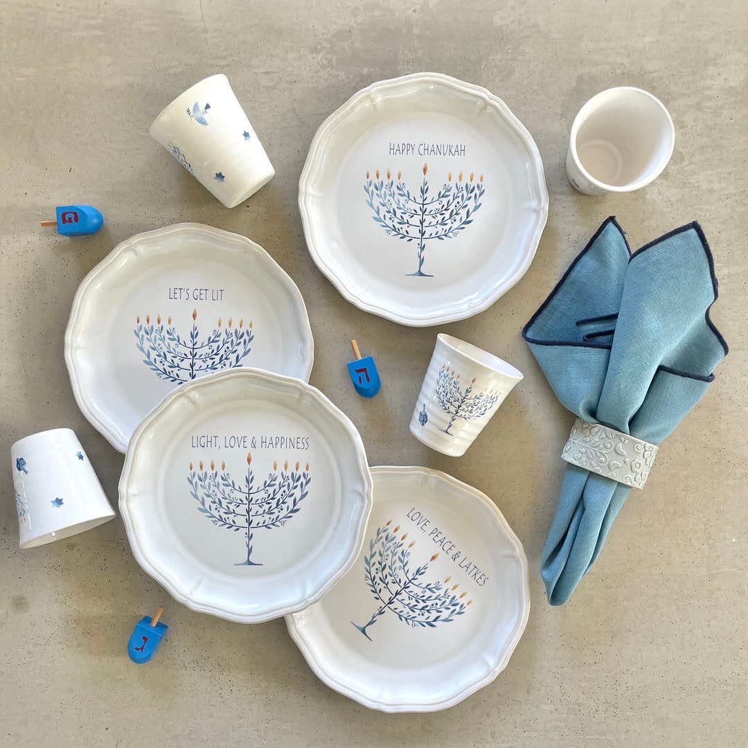Chanukah Ceramic Dishes With Menorah - Four Unique Text Options ...