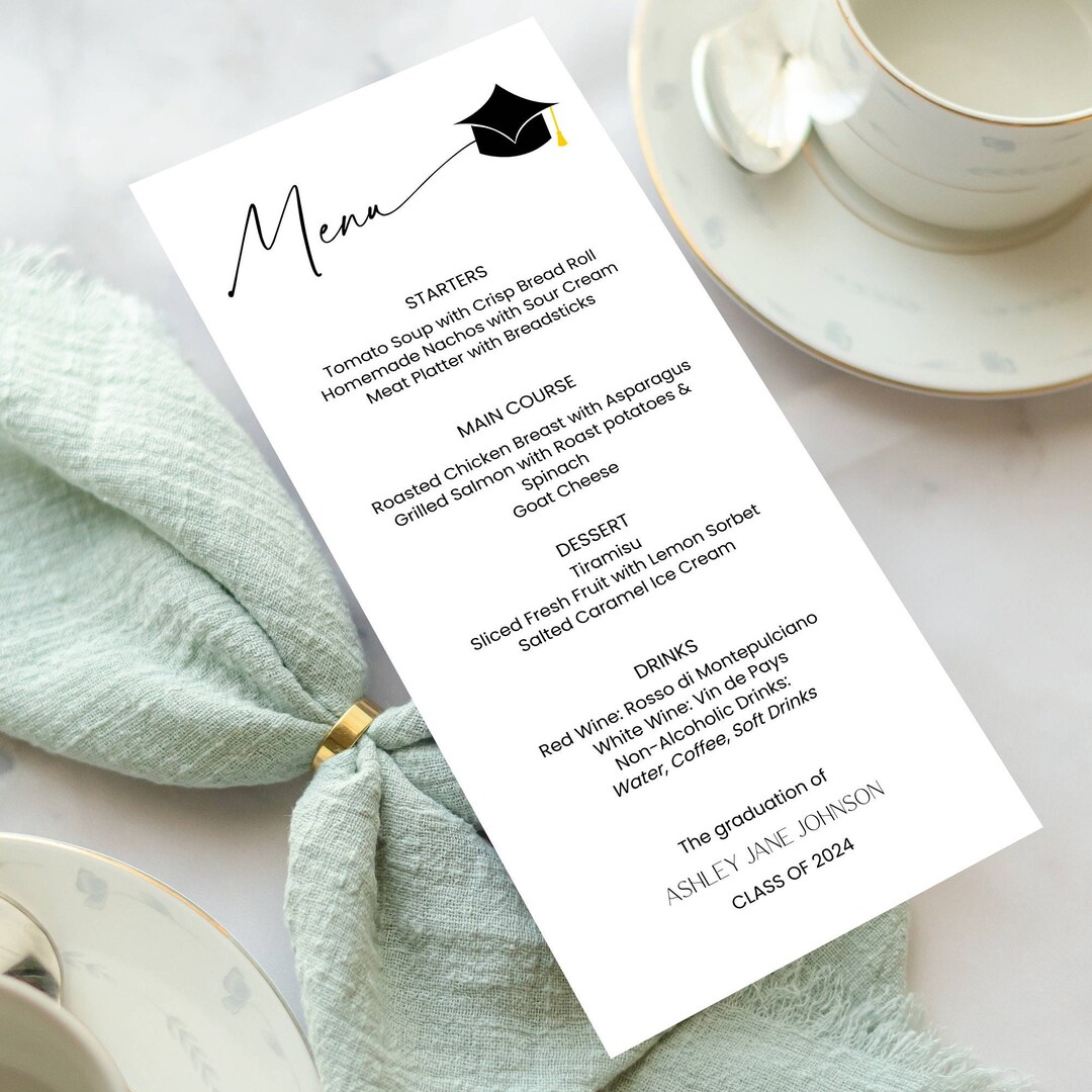 Graduation Menu Template, Graduation Party Menu Template, Editable ...