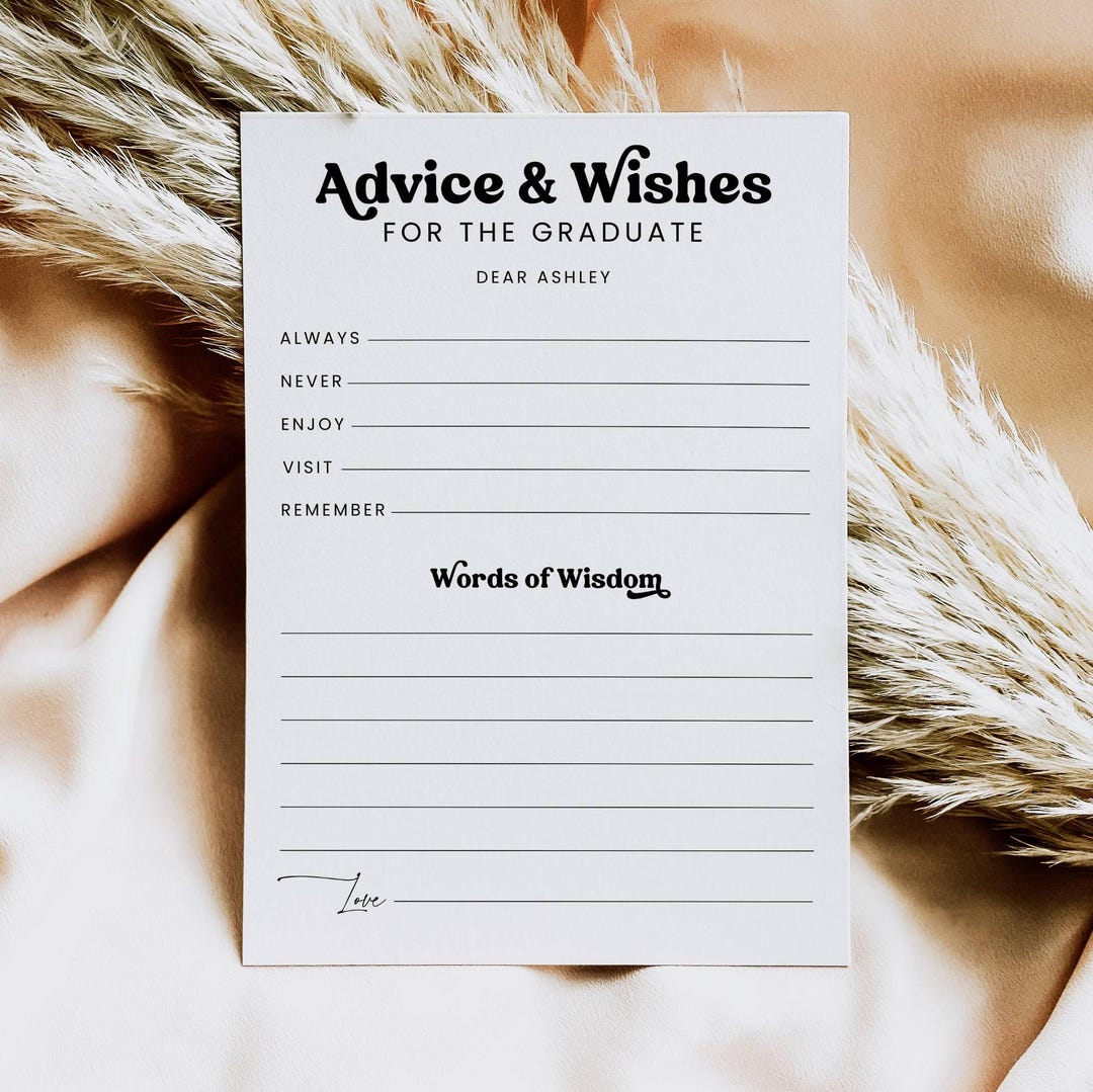 Editable Graduation Advice and Wishes Card, Advice and Wishes for the ...
