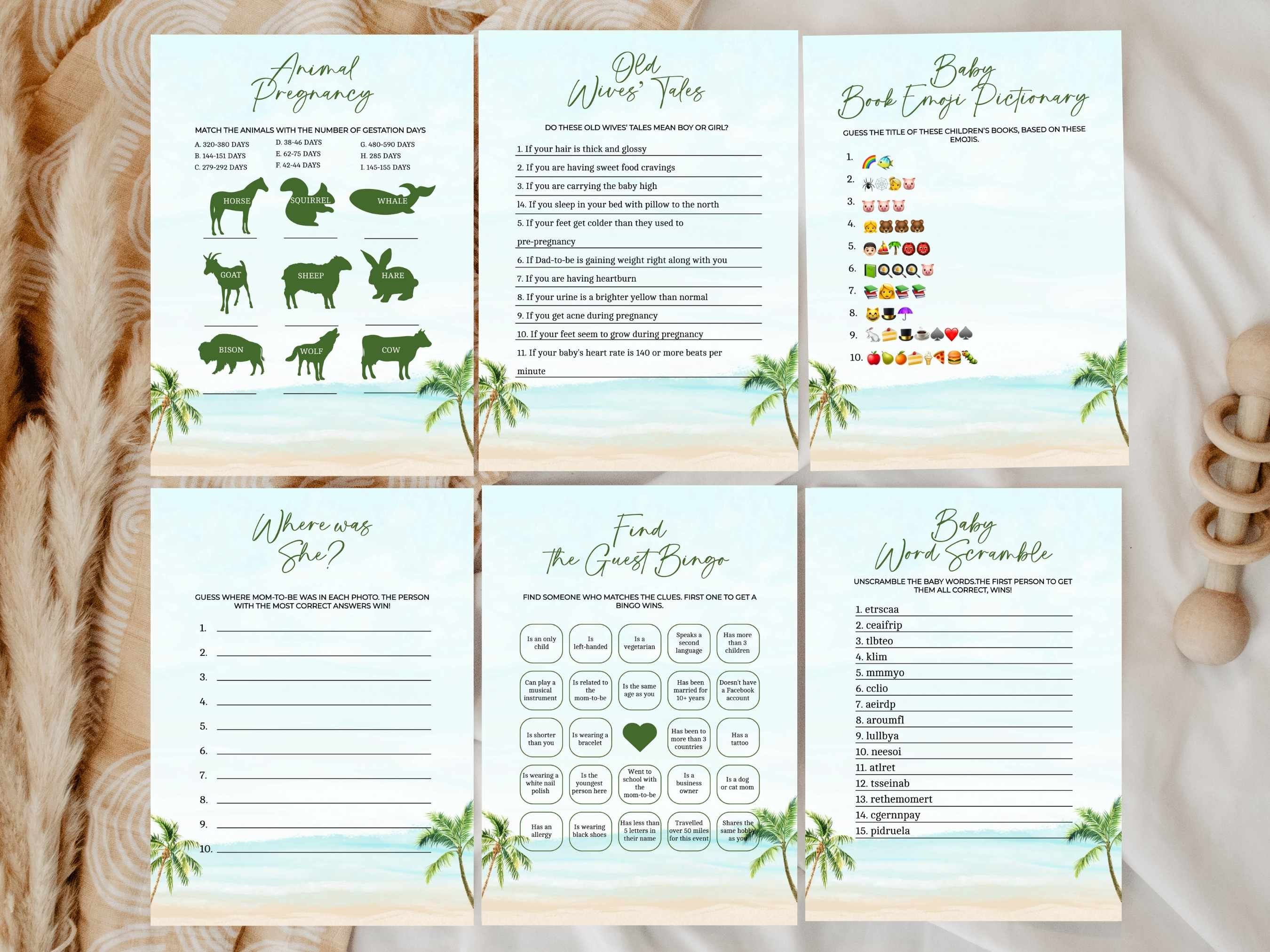 Tropical Baby Shower Games, Editable Tropical Games for a Baby Shower ...