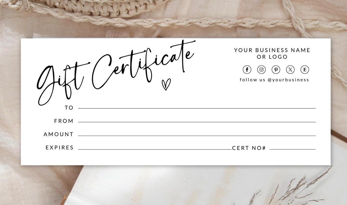 Customizable Gift Certificate Template, Editable Gift Card, Modern ...