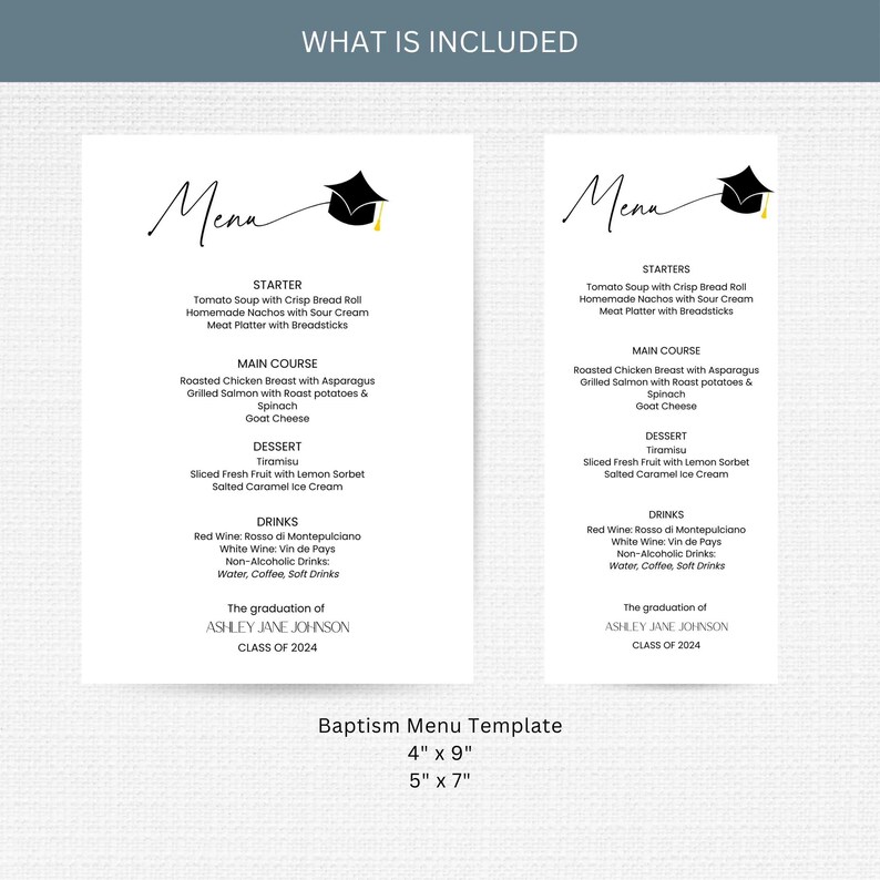 Graduation Menu Template, Graduation Party Menu Template, Editable ...